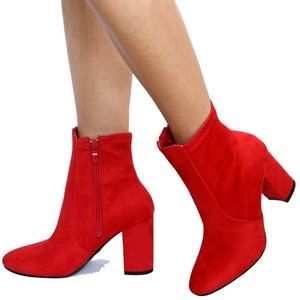 Shoes | New Red Stretch Chunky Heel Ankle Boot Sock Bootie | Poshmark